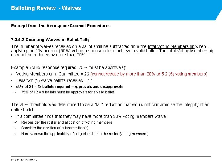 SAE INTERNATIONAL SAE AEROSPACE BALLOTING AND HANDLING BALLOT