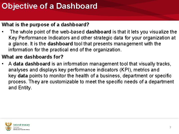 Reference Group Meeting Draft Concept of Municipal Dashboard
