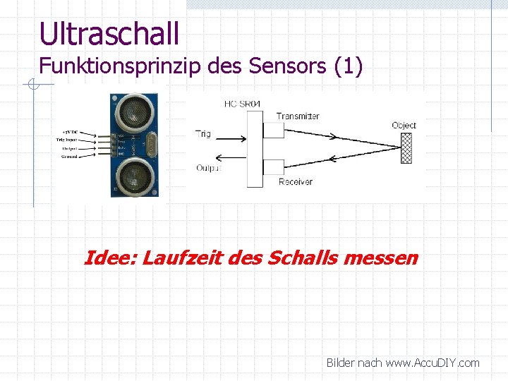 Ultraschall Funktionsprinzip des Sensors 1 Idee Laufzeit des