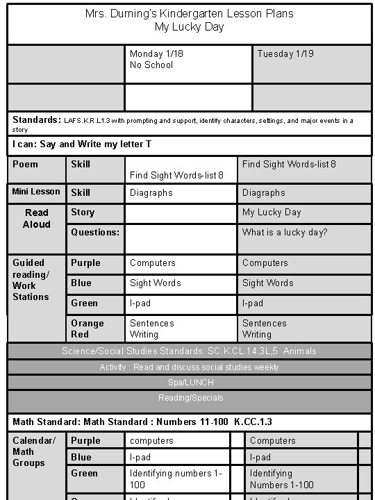 Mrs Durnings Kindergarten Lesson Plans My Lucky Day