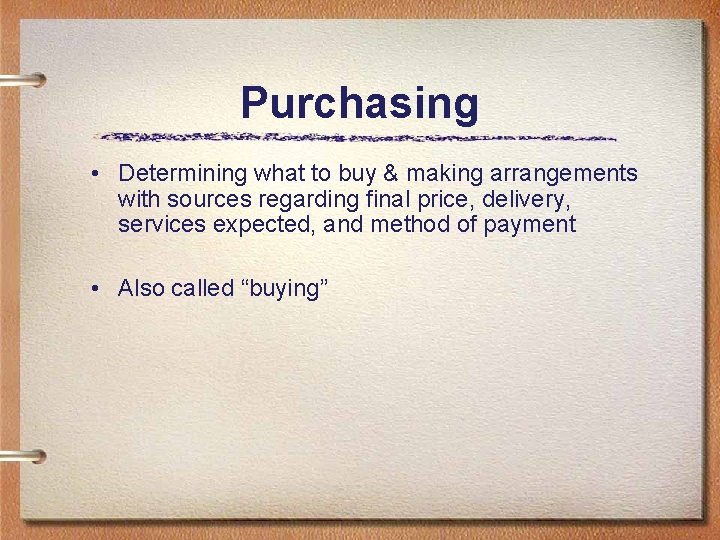 Unit 7 Chapter 23 Purchasing Purchasing Determining what