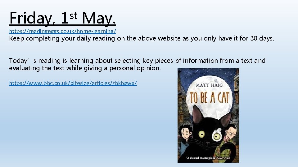 Reading Week beginning 27 4 20 Monday th
