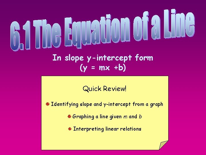 In slope yintercept form y mx b Quick