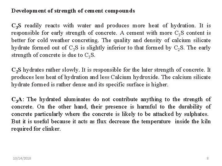 Hydration of cement The chemical reactions that take