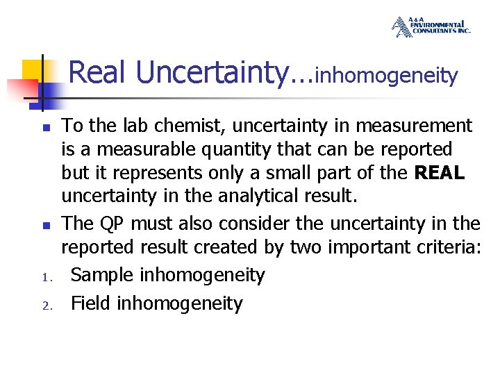 Uncertainties in Trace Analysis Presented by Dr George