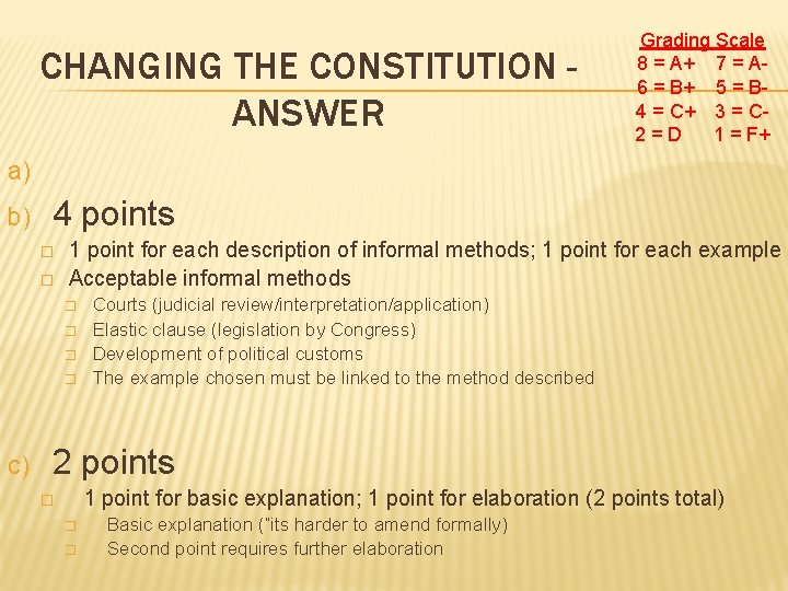 FORMAL AND INFORMAL CHANGE TO THE CONSTITUTION FORMAL