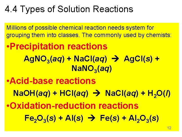Chapter 4 Types of Chemical Reactions and Solution