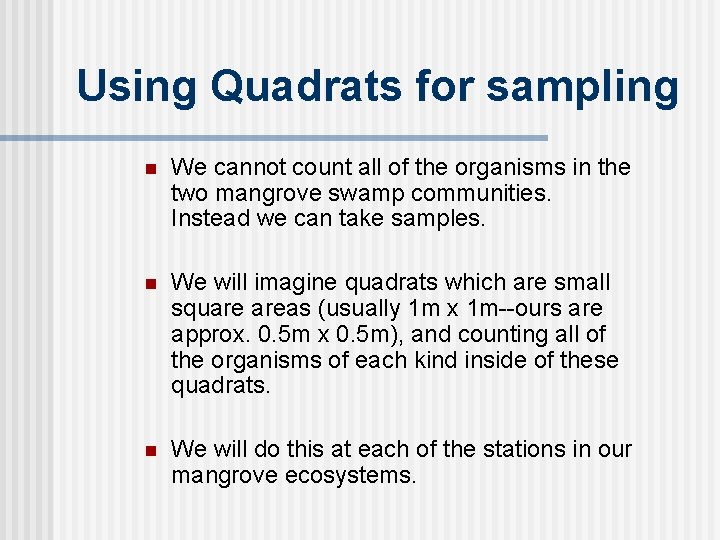 Mangrove Estuary Mangrove Estuary Swamp Investigation n Aim