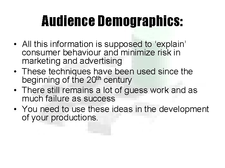 Social Class Audience Demographics There a range of