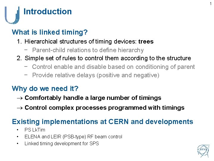 1 Introduction What is linked timing 1 Hierarchical