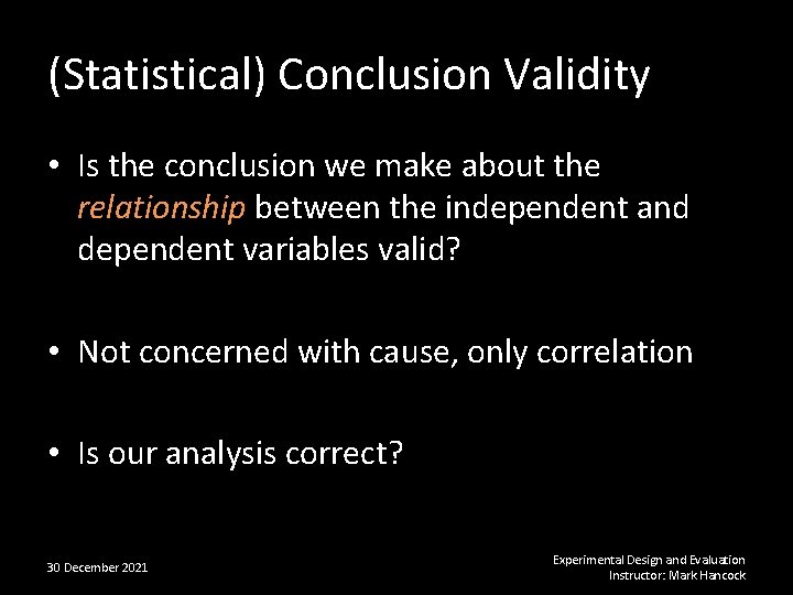 Types of Validity 30 December 2021 Experimental Design
