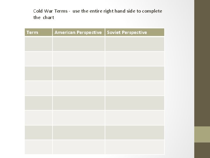 Cold War Terms use the entire right hand
