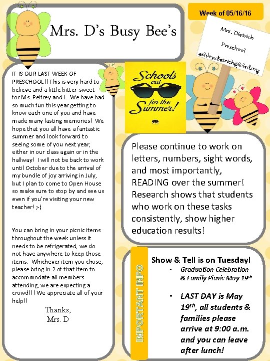Week of 051616 Mrs Ds Busy Bees Mrs