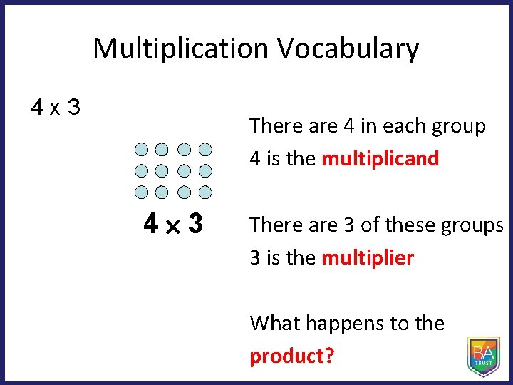 Multiplication Vocabulary 3 x 4 There are 3