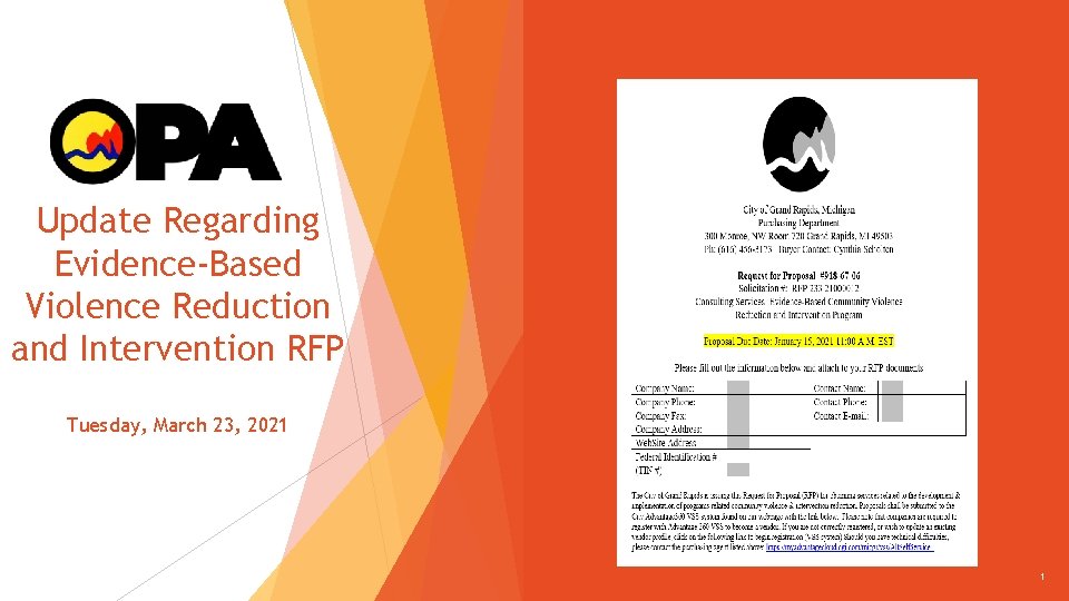 Update Regarding EvidenceBased Violence Reduction and Intervention RFP