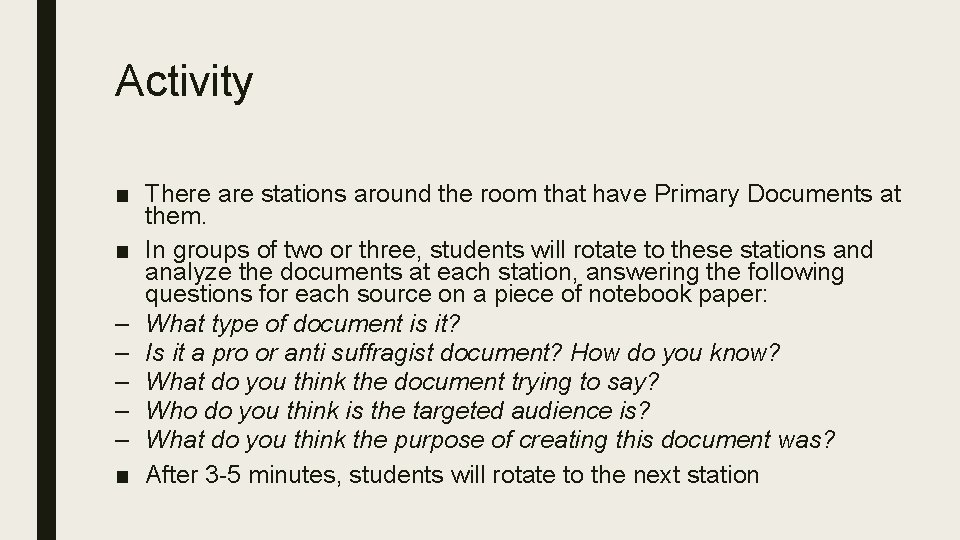 WOMENS SUFFRAGE MOVEMENT Agenda Introduction to Womens Suffrage