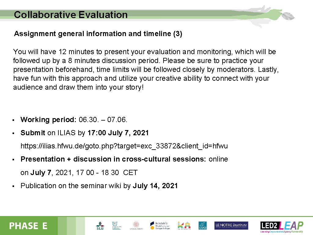 Collaborative Evaluation Assignment general information and timeline 1