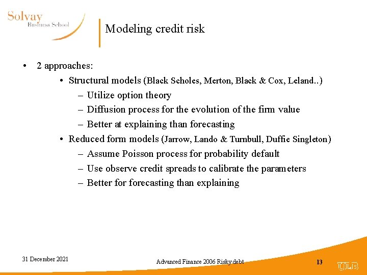 Advanced Finance 2005 2006 Risky debt Professor Andr