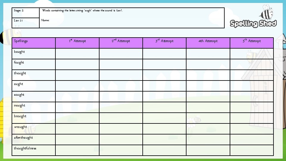 Stage 5 List 21 Words containing the letter