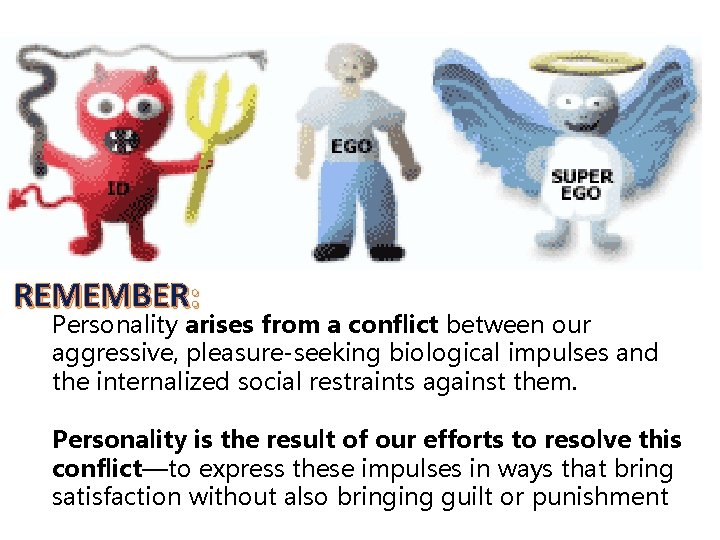 REMEMBER Personality arises from a conflict between our