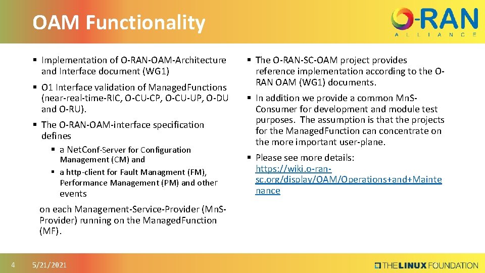 Software Community Operation and Maintenance ORANSC OAM Bronze