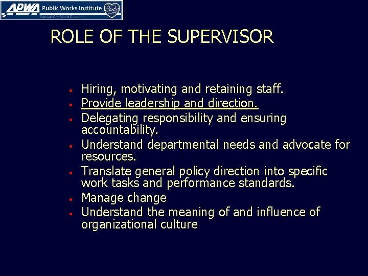 MODULE 2 PUBLIC WORKS SUPERVISION Chuck Williams PWLF