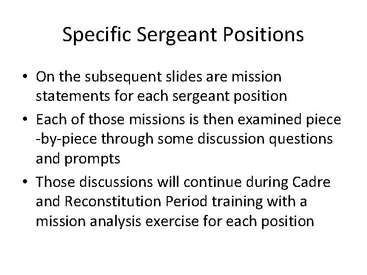 Sergeant Duty Position Roles and Responsibilities Sergeant Academy