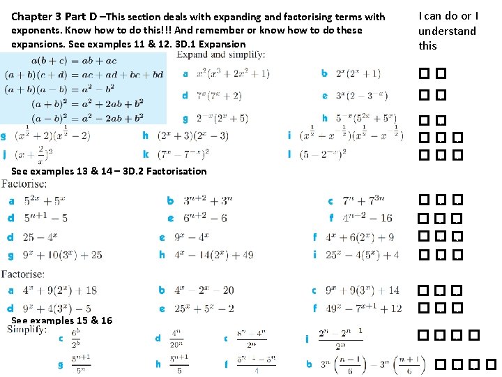 Chapter 3 Exponentials FORMULAE FROM THE FORMULA BOOKLET