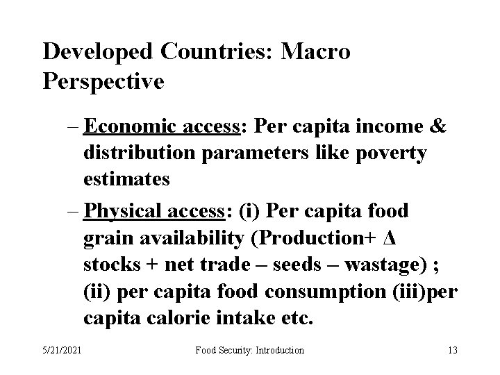 Food Nutrition Security M H Suryanarayana Indira Gandhi