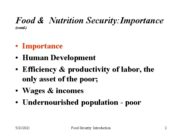 Food Nutrition Security M H Suryanarayana Indira Gandhi