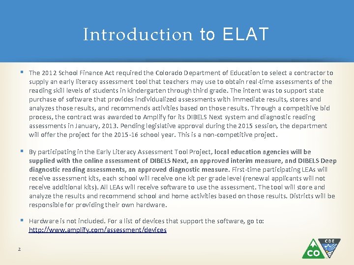 Early Literacy Assessment Tool ELAT Project 2015 16