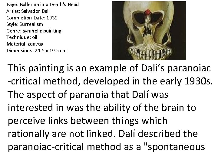 Salvador Dal Page Ballerina in a Deaths Head