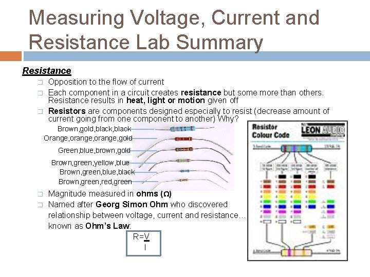 Measuring Voltage Current and Resistance Lab Summary Voltage