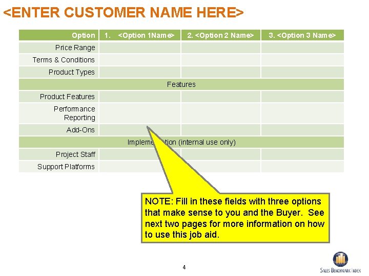 Solutions Options Framework Sales Benchmark Index Introduction What