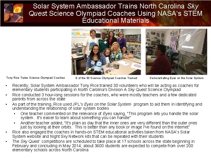 Solar System Ambassador Trains North Carolina Sky Quest