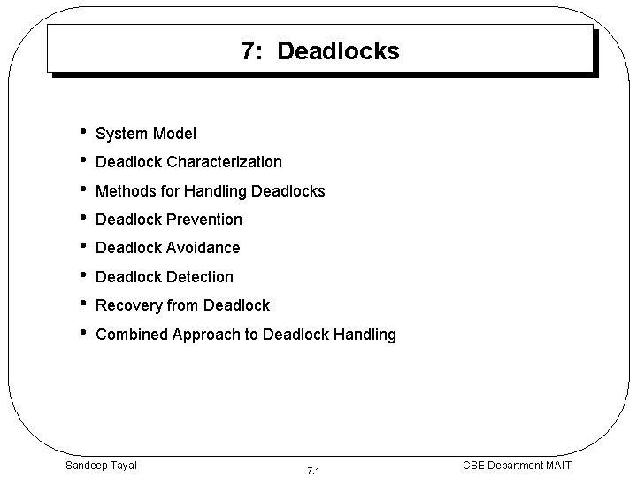 7 Deadlocks System Model Deadlock Characterization Methods for