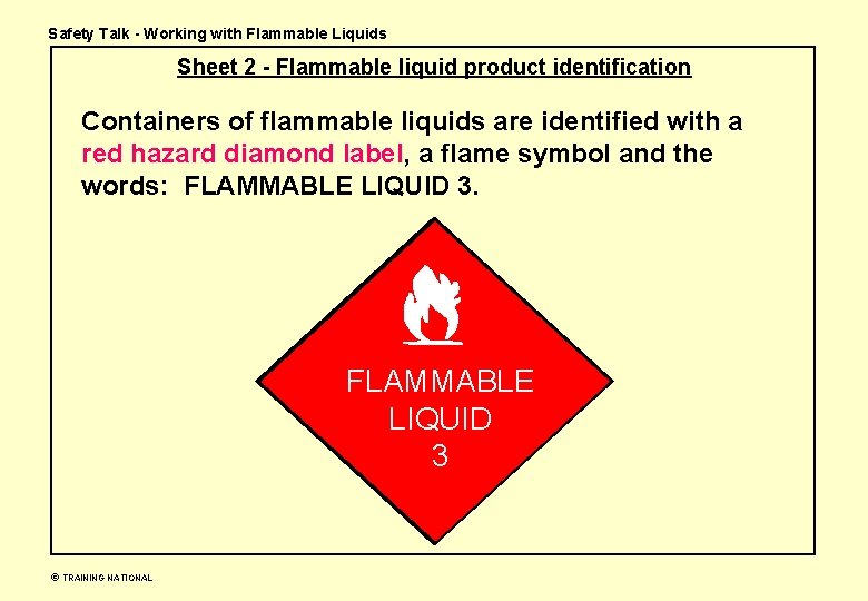 Safety Talk Working with Flammable Liquids Sheet 1