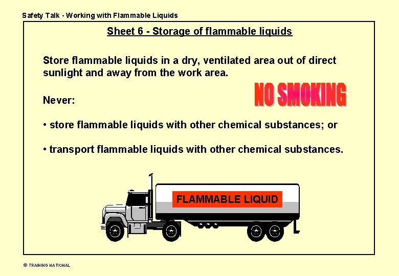 Safety Talk Working with Flammable Liquids Sheet 1