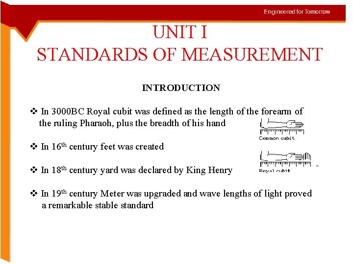 MECHANICAL MEASUREMENTS AND METROLOGY UNIT I STANDARDS OF