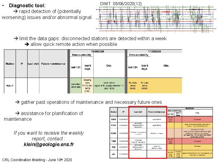 Weekly report of observation network state Seismological and