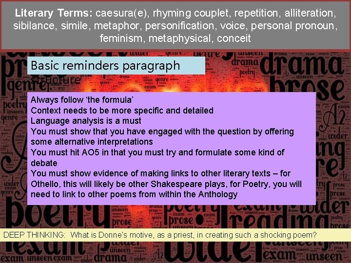 Literary Terms caesurae rhyming couplet repetition alliteration sibilance