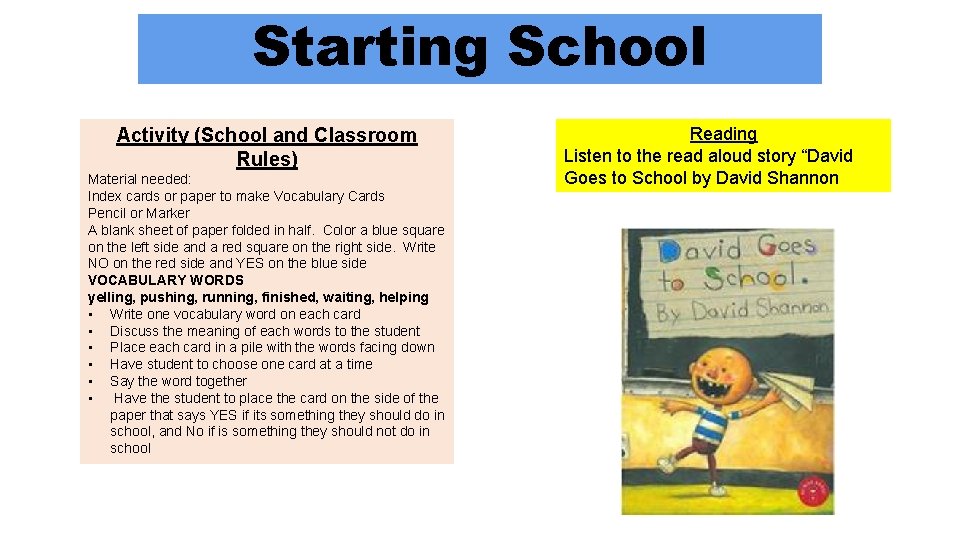 Starting School Activity School and Classroom Rules Material