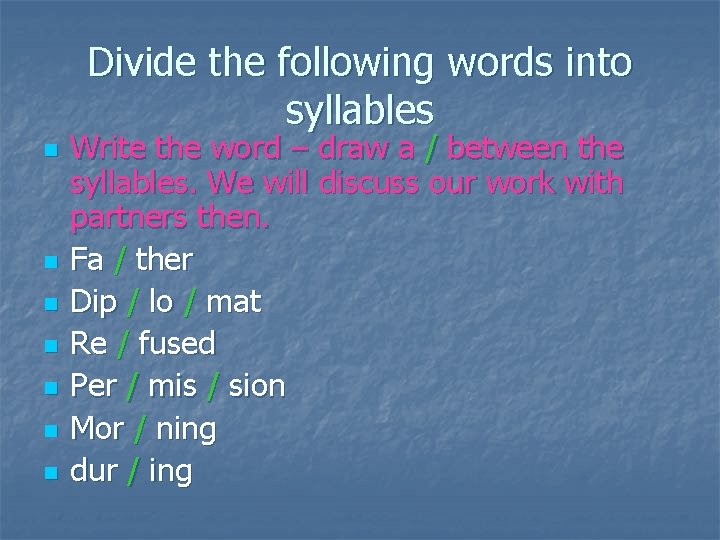 Syllabication TED p 71 C VCCV syllable pattern