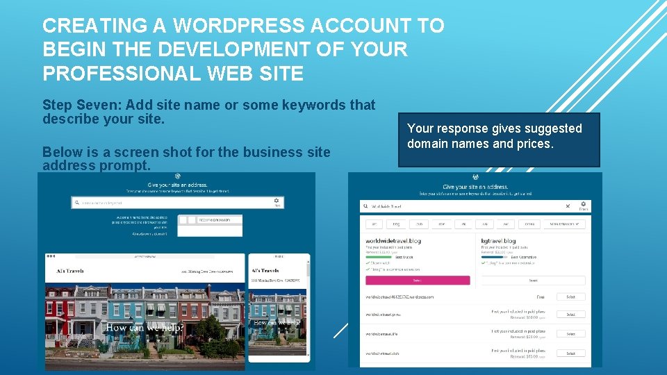 CREATING A WORDPRESS ACCOUNT TO BEGIN THE DEVELOPMENT