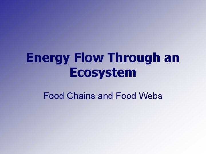 Energy Flow Through an Ecosystem Food Chains and