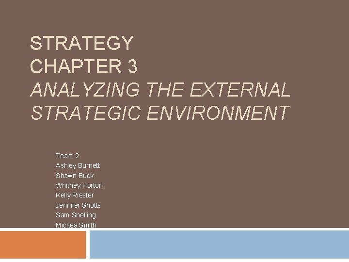 STRATEGY CHAPTER 3 ANALYZING THE EXTERNAL STRATEGIC ENVIRONMENT