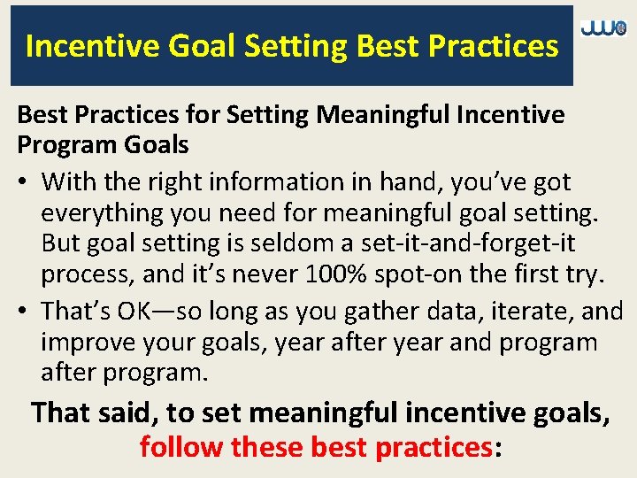 Special Management Series Incentive Goal Setting Best Practices