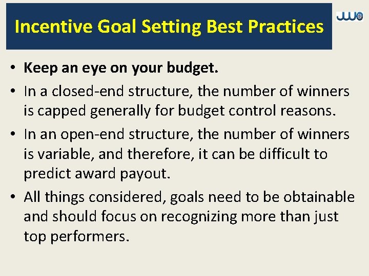 Special Management Series Incentive Goal Setting Best Practices