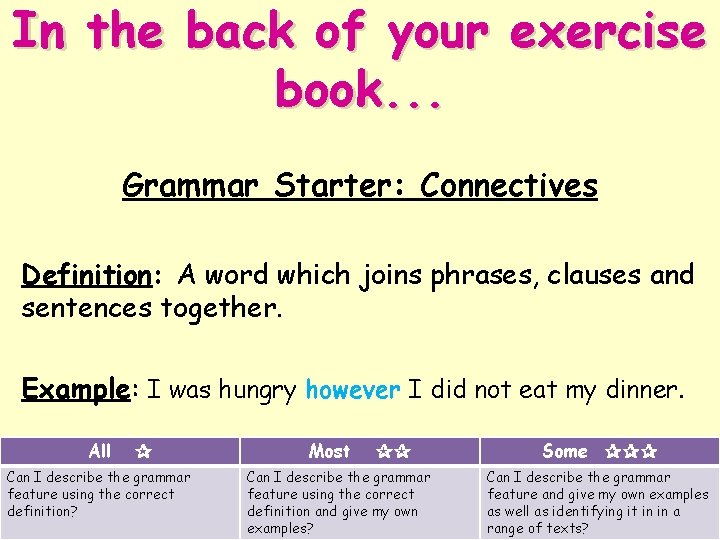 Grammar Starter Connectives All Can I describe the