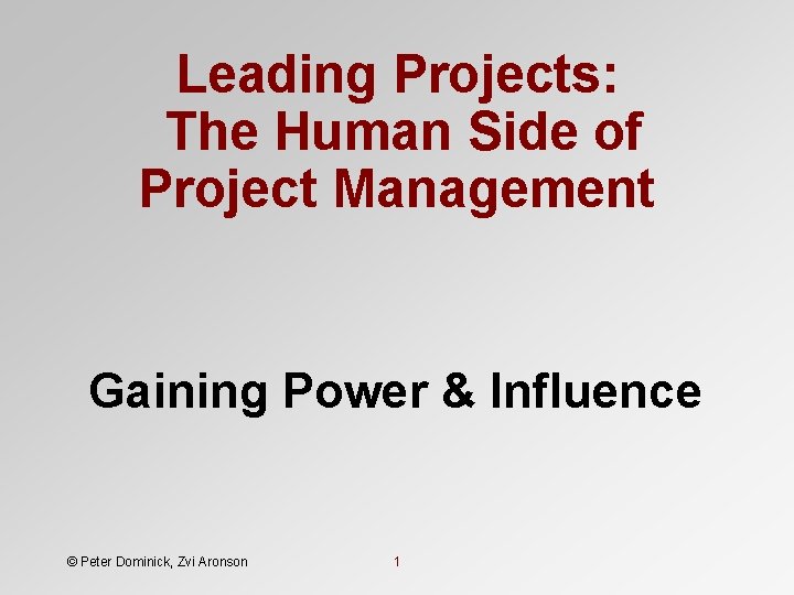 Leading Projects The Human Side of Project Management
